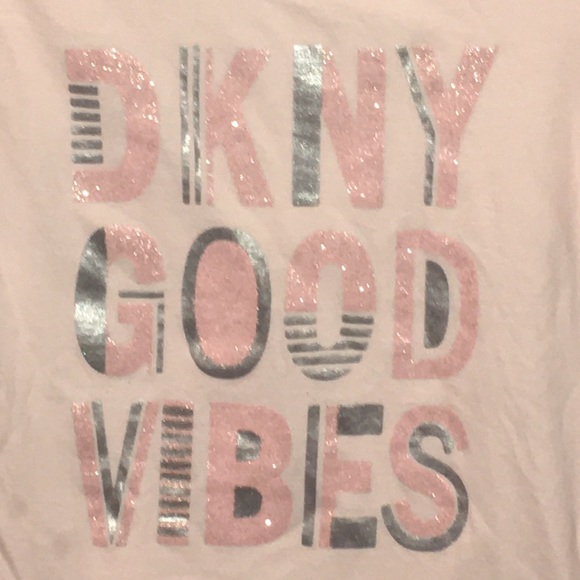 Dkny | Shirts & Tops | Dkny Pink Glitter Tee Silver Good Vibes Tshirt ...